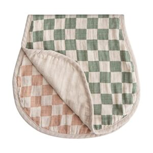 mushie muslin baby burp cloths | 100% organic cotton, set of 2 (olive check/natural check)