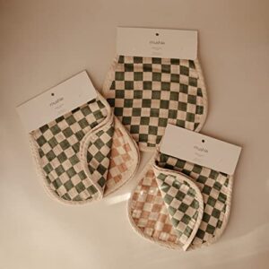 mushie Muslin Baby Burp Cloths | 100% Organic Cotton, Set of 2 (Olive Check/Natural Check)