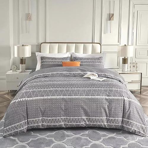 Tokokimo Duvet Cover King Size, Soft Microfiber Boho Aztec Quilt Cover Set Gray Bohemian King Bedding Duvet Cover Sets with Zipper Closure Corner Ties