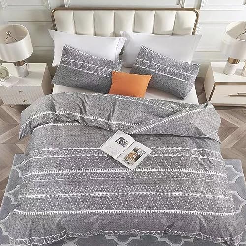 Tokokimo Duvet Cover King Size, Soft Microfiber Boho Aztec Quilt Cover Set Gray Bohemian King Bedding Duvet Cover Sets with Zipper Closure Corner Ties