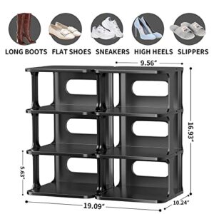 Dscabomlg DIY Shoe Rack 8 Tier Shoe Organizer for Closet and Entryway Stackable Shoe Storage Narrow Free Standing Shoe Rack Plastic Vertical ShoeHolder Cubby Shoe Stand Shoe Shelf (Black, 8 Tiers)