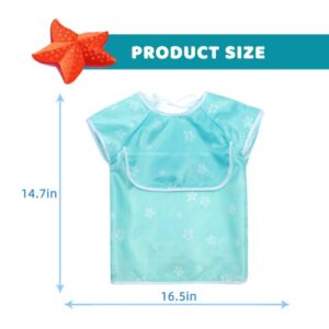 Little Dimsum 2 Pcs Baby Weaning Bibs Short Sleeves Feeding Bibs Waterproof Baby Bibs 6-48 Months Toddler Bibs Apron Smock with Top Pocket Bag for Babies(octopus&flower)