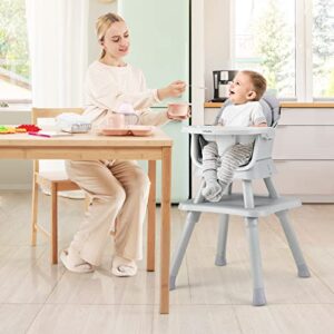 BABY JOY Baby High Chair, 8 in 1 Convertible Highchair for Babies & Toddlers | Booster Seat | Table and Chair Set | Building Block Table | Toddler Chair with Safety Harness, Removable Tray (Gray)