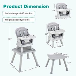 BABY JOY Baby High Chair, 8 in 1 Convertible Highchair for Babies & Toddlers | Booster Seat | Table and Chair Set | Building Block Table | Toddler Chair with Safety Harness, Removable Tray (Gray)