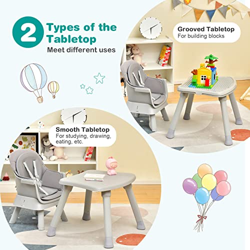 BABY JOY Baby High Chair, 8 in 1 Convertible Highchair for Babies & Toddlers | Booster Seat | Table and Chair Set | Building Block Table | Toddler Chair with Safety Harness, Removable Tray (Gray)