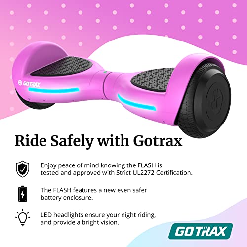 Gotrax FLASH Hoverboard for Kids, 6.5" Wheels & LED Light, Max 2.5 Miles and 5mph Power by Dual 150W Motor, UL2272 Certified Self Balancing Scooter Gift for 44-88lbs Kids(Purple)