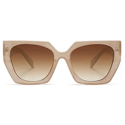 SOJOS Retro Cateye Polarized Oversized Sunglasses Womens Vintage Square Designer Sunnies SJ2205, Light Brown/Brown