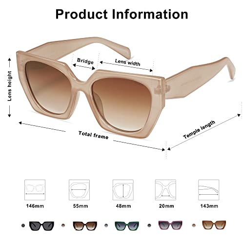 SOJOS Retro Cateye Polarized Oversized Sunglasses Womens Vintage Square Designer Sunnies SJ2205, Light Brown/Brown