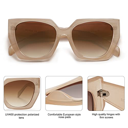 SOJOS Retro Cateye Polarized Oversized Sunglasses Womens Vintage Square Designer Sunnies SJ2205, Light Brown/Brown