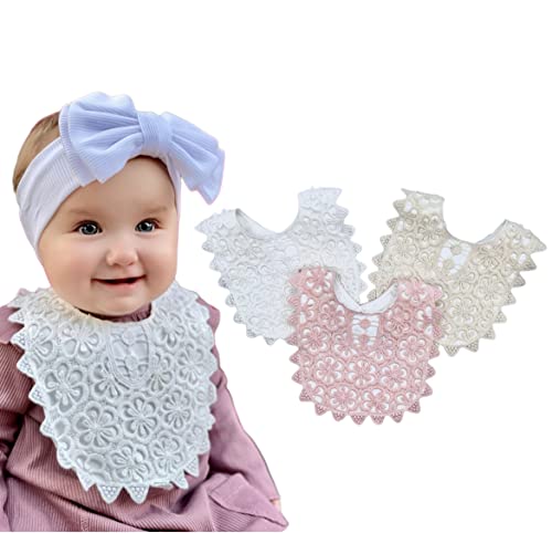 LEAL BABY Pack of 3 cute WATERPROOF Bibs, adjustable snap closure. Ideal for Drooling and Teething babies ages 0-36 months. (White, Pink, Ivory)