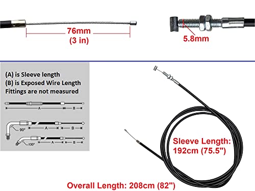 RedCap 75" inch Universal Straight Throttle Cable for 90cc 110cc 125cc Gas Scooter, Go Kart, Kandi, Mini Bike, Dirt Bike Buggy L5C00049FM5020500