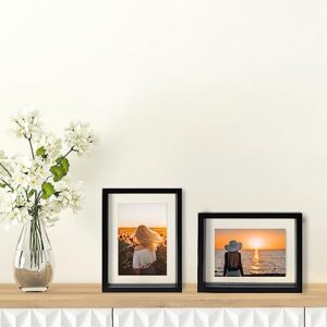 WIFTREY 4x6 Floating Picture Frame 2 Pack, Double Glass Rustic 4 x 6 Photo Frame Displays Photo up to 6x8 for Wall Hanging or Tabletop Standing, Black