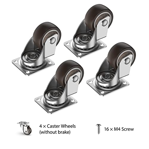 1 inch Small Caster Wheels for Furniture Small Casters Set of 4 Total Capacity 90lbs (No Brake)