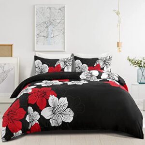 black duvet cover set king red floral pattern comforter cover boho lily floral duvet cover with 2 pillow cases lightweight microfiber elegant bedding duvet cover set all season 90"x 104"