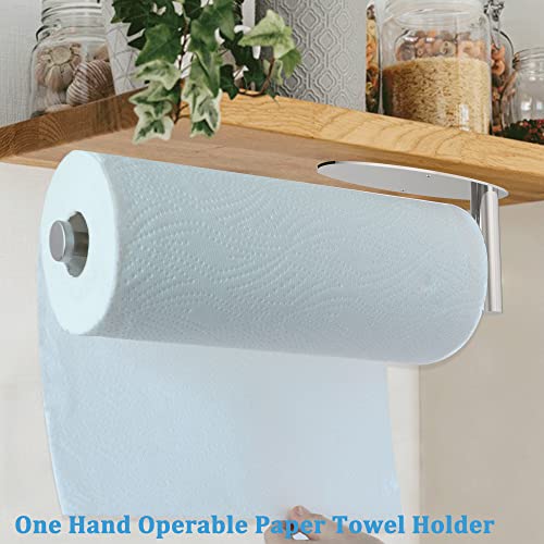 Paper Towel Holder Under Cabinet Brushed Nickel Wall Mount Paper Towel Holders Under Counter Hanging Paper Towel Rack Self-Adhesive Or Drilled with Damping Stainless Steel for Kitchen Bathroom Rv