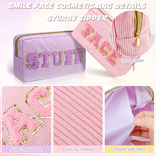 4 Pcs Makeup Bags Chenille Letter Patch Cosmetic Bag Portable Travel Zipper Pouch Small Organizer Makeup Bag Set for Women (Purple, Pink, White, Green, Fresh)