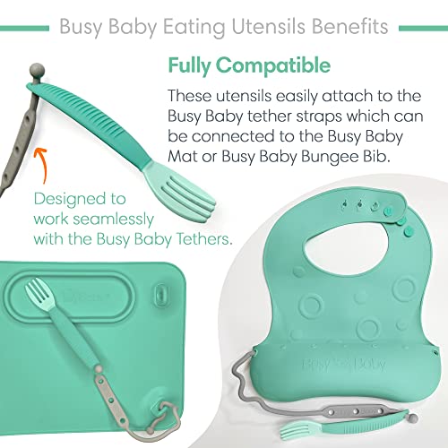 BUSY BABY Eating Utensils for Babies & Toddlers | Fork, Spoon, & Knife | Food-Grade Silicone & Tritan Plastic | Dishwasher Safe, BPA Free (Spearmint)