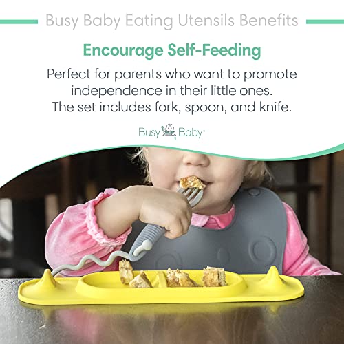 BUSY BABY Eating Utensils for Babies & Toddlers | Fork, Spoon, & Knife | Food-Grade Silicone & Tritan Plastic | Dishwasher Safe, BPA Free (Spearmint)