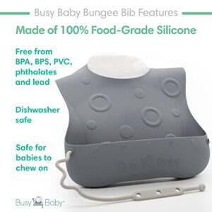 BUSY BABY Bungee Bib & Utensils Bundle | Silicone Bib for Babies & Toddlers with Tethers to Attach Utensils and Keep Them Off The Floor | Dishwasher Safe, BPA Free (Spearmint)