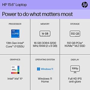 HP 15.6 inch Laptop PC, Processor: 13th Generation Intel® Core™ i7, Graphics: Intel® Iris® Xe Graphicsc, 16 GB DDR4-3200 MHz RAM, 512GB SSD (Silver, 15-fd0099nr)