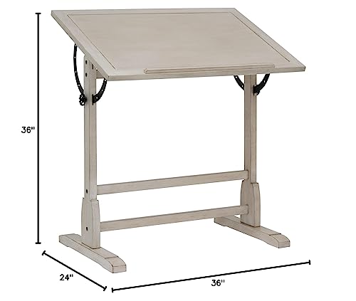 SD STUDIO DESIGNS Vintage Solid Wood Drawing/Drafting Table with 36" x 24" Angle Adjustable Top, 36", Coastal Whitewash