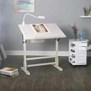 SD STUDIO DESIGNS Vintage Solid Wood Drawing/Drafting Table with 36" x 24" Angle Adjustable Top, 36", Coastal Whitewash