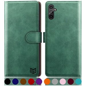 suanpot for samsung galaxy a14 5g wallet case with rfid blocking credit card holder,flip book pu leather protective cover women men for samsung a14 phone case(sea green)