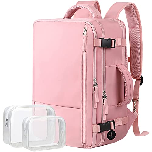 Hanples Travel Backpack for Women as Person Item Flight Approved, 35L Carry On Backpack, 16 Inch Laptop Backpack, Waterproof Backpack, Hiking Backpack, Casual Bag (Pink)