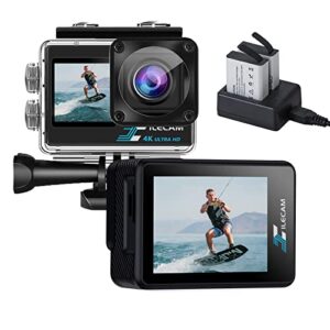 xile action camera 4k wifi waterproof camera 4*zoom dual screen 131ft(40m) waterproof underwater camera with 2x 1350mah batteries and multifunctional accessories package action camera (4k+dual screen)