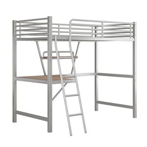 Anwickmak Twin Size Loft Bed with Desk and Shelf, Metal Loft Bed Frame, Loft Bed with Ladders and Safety Guard Rails for Boys,Girls, Teens, Adults