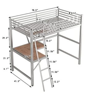 Anwickmak Twin Size Loft Bed with Desk and Shelf, Metal Loft Bed Frame, Loft Bed with Ladders and Safety Guard Rails for Boys,Girls, Teens, Adults