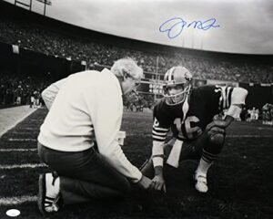 joe montana signed san francisco 49ers 16x20 kneeling w/walsh b/w photo- jsa - autographed nfl photos