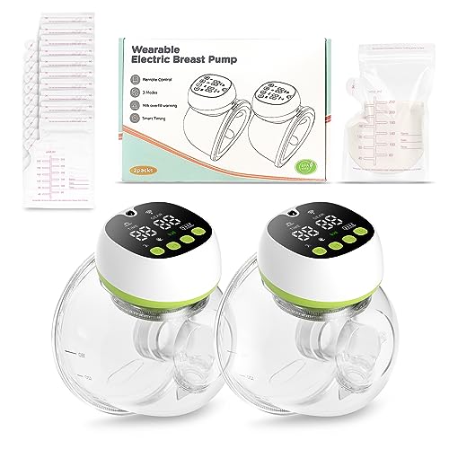 AOOTSMILE Breast Pump Electric: Breast Pump Hands Free Wearable Pumps for Breastfeeding Hands Free Breast Pump with Remote -Type-C-3 Modes and 9 Levels-2 Pack with 10 Milk Storage Bags (Green)