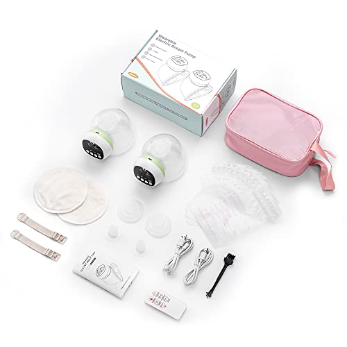 AOOTSMILE Breast Pump Electric: Breast Pump Hands Free Wearable Pumps for Breastfeeding Hands Free Breast Pump with Remote -Type-C-3 Modes and 9 Levels-2 Pack with 10 Milk Storage Bags (Green)