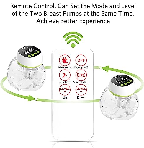 AOOTSMILE Breast Pump Electric: Breast Pump Hands Free Wearable Pumps for Breastfeeding Hands Free Breast Pump with Remote -Type-C-3 Modes and 9 Levels-2 Pack with 10 Milk Storage Bags (Green)