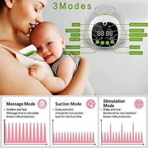 AOOTSMILE Breast Pump Electric: Breast Pump Hands Free Wearable Pumps for Breastfeeding Hands Free Breast Pump with Remote -Type-C-3 Modes and 9 Levels-2 Pack with 10 Milk Storage Bags (Green)