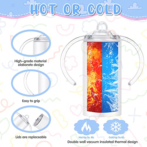 Geetery 20 Pack Sublimation Blanks Sippy Cups Bulk 12 oz White Sublimation Straight Sippy Tumblers with Handle and Lid kids Insulated Stainless Steel Water Bottle Straw Cups for Kids