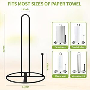 Black Paper Towel Holder Countertop Stand - Standing Modern Paper Towel Holders for Kitchen Standard and Large Size Rolls