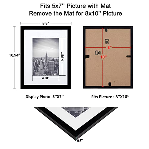 8x10 Picture Frame set of 3 Display Pictures 5x7 with Mat or 8x10 Without Mat, Photo Frames Collage for Wall Decor, Photo Certificate Frames Set,Wall & Tabletop Picture Frames 8 by10 Picture Frames