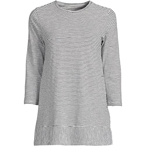 Lands' End Women's 3Q Sleeve Slub Jersey Swing Tunic White/black Stripe Regular Large