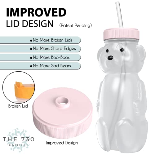 Honey Bear Straw Cup 2-pack with Travel Lid; 8oz straw bear cup for babies, improved lid design; Honeybear baby cup straw; Honey bear bottle cup; Straw learning therapy cup (Cherry Blossom/Unicorn)