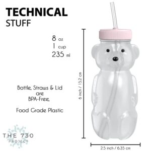 Honey Bear Straw Cup 2-pack with Travel Lid; 8oz straw bear cup for babies, improved lid design; Honeybear baby cup straw; Honey bear bottle cup; Straw learning therapy cup (Cherry Blossom/Unicorn)