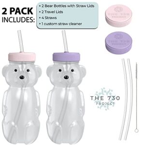 Honey Bear Straw Cup 2-pack with Travel Lid; 8oz straw bear cup for babies, improved lid design; Honeybear baby cup straw; Honey bear bottle cup; Straw learning therapy cup (Cherry Blossom/Unicorn)