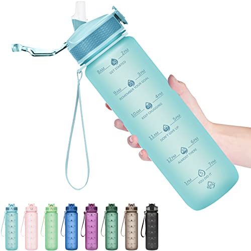 Hyeta 32oz Water Bottles with Straw - Stay Motivated and Hydrated with Convenient Times to Drink Markings, Durable, Leak-proof and BPA-free