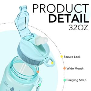 Hyeta 32oz Water Bottles with Straw - Stay Motivated and Hydrated with Convenient Times to Drink Markings, Durable, Leak-proof and BPA-free