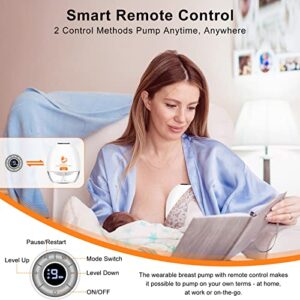 Wearable Breast Pump with Remote Control, Ultra Light Portable Breast Pump, Hands Free Electric Breast Pump with 4 Modes & 9 Levels,Rechargeable Wireless All-in-One Breast Pump with 18-24mm Flanges