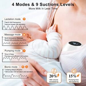 Wearable Breast Pump with Remote Control, Ultra Light Portable Breast Pump, Hands Free Electric Breast Pump with 4 Modes & 9 Levels,Rechargeable Wireless All-in-One Breast Pump with 18-24mm Flanges