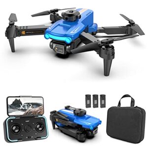 goolrc xt2 drone with camera for adults, 4k hd fpv mini drone for kids with optical flow positioning, rc qudcopter with obstacle avoidance, 3d flips, altitude hold, headless mode, 3 batteries (blue)