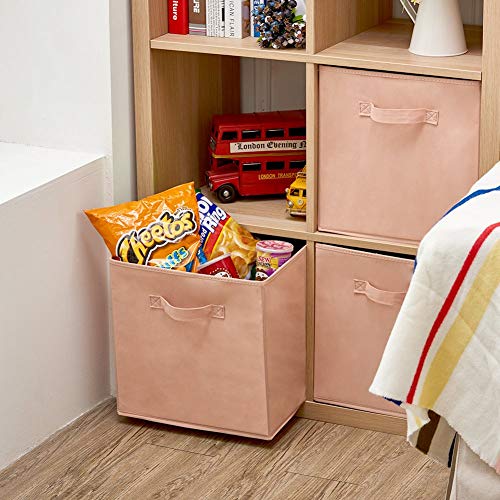 EZOWare Set of 10 Fabric Basket Bins, Pink Collapsible Organizer Storage Cube with Handles for Home, Bedroom, Baby Nursery, Kids Playroom Toys - 13"x15"x13" + 10.5"x 10.5"x 11"