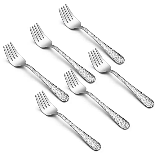 TeamFar Toddler Forks, Stainless Steel Toddler Utensil Silverware Baby Forks for Self Feeding at Home & Preschool, Healthy & Non Toxic, Mirror Polished & Hammered Handle, Dishwasher Safe, Set of 6